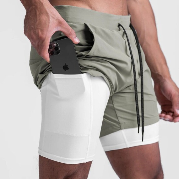 Men's Gym Training 2 in 1 Sports Shorts With Pockets - Etsy
