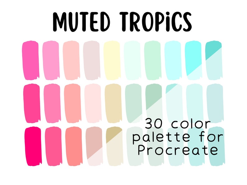 Muted Tropics Procreate Color Palette, 30 Bright Colors for Digital ...