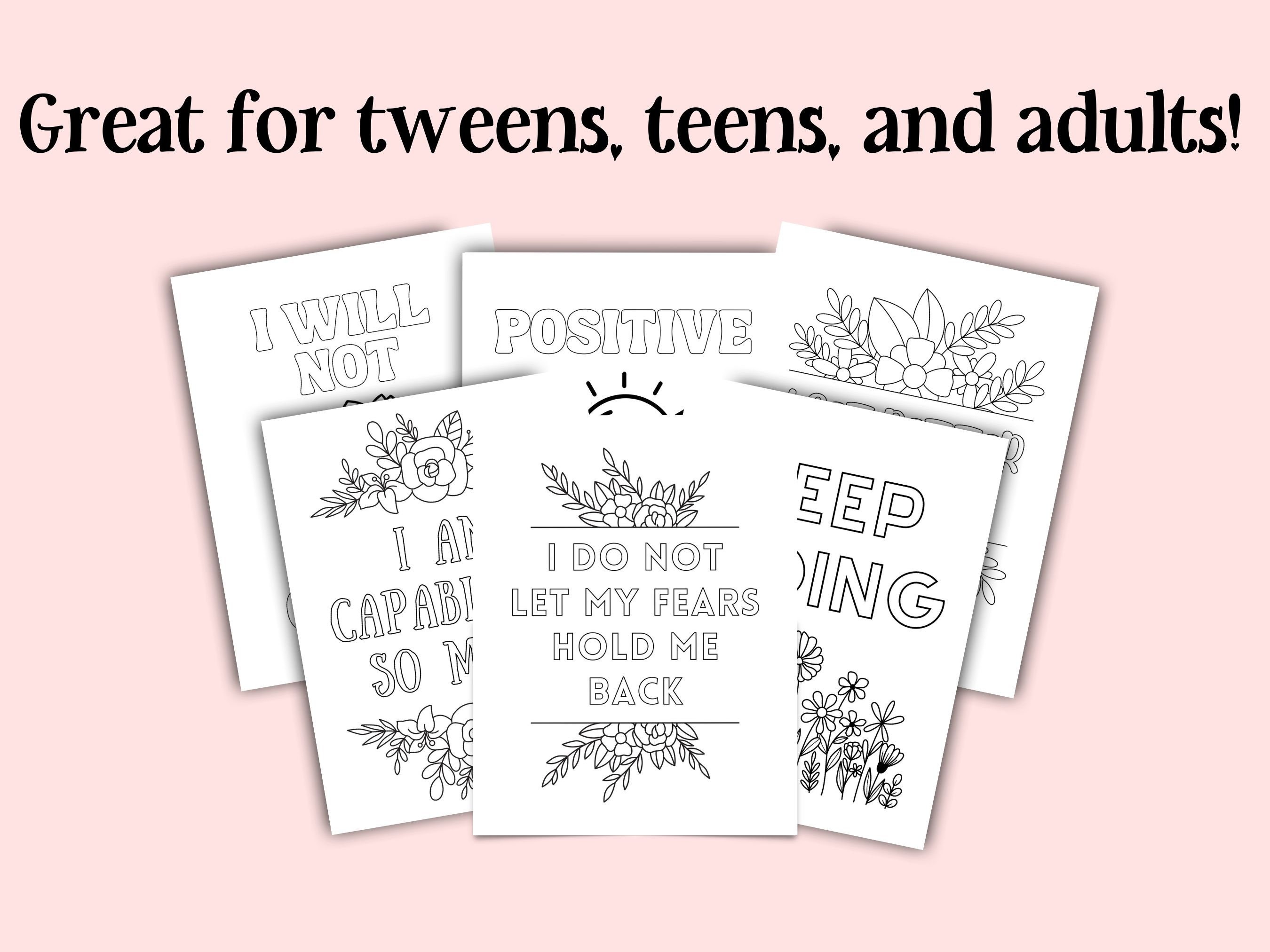 PRINTABLE Positive Affirmation Coloring Pages for Teen Girls, Coloring ...