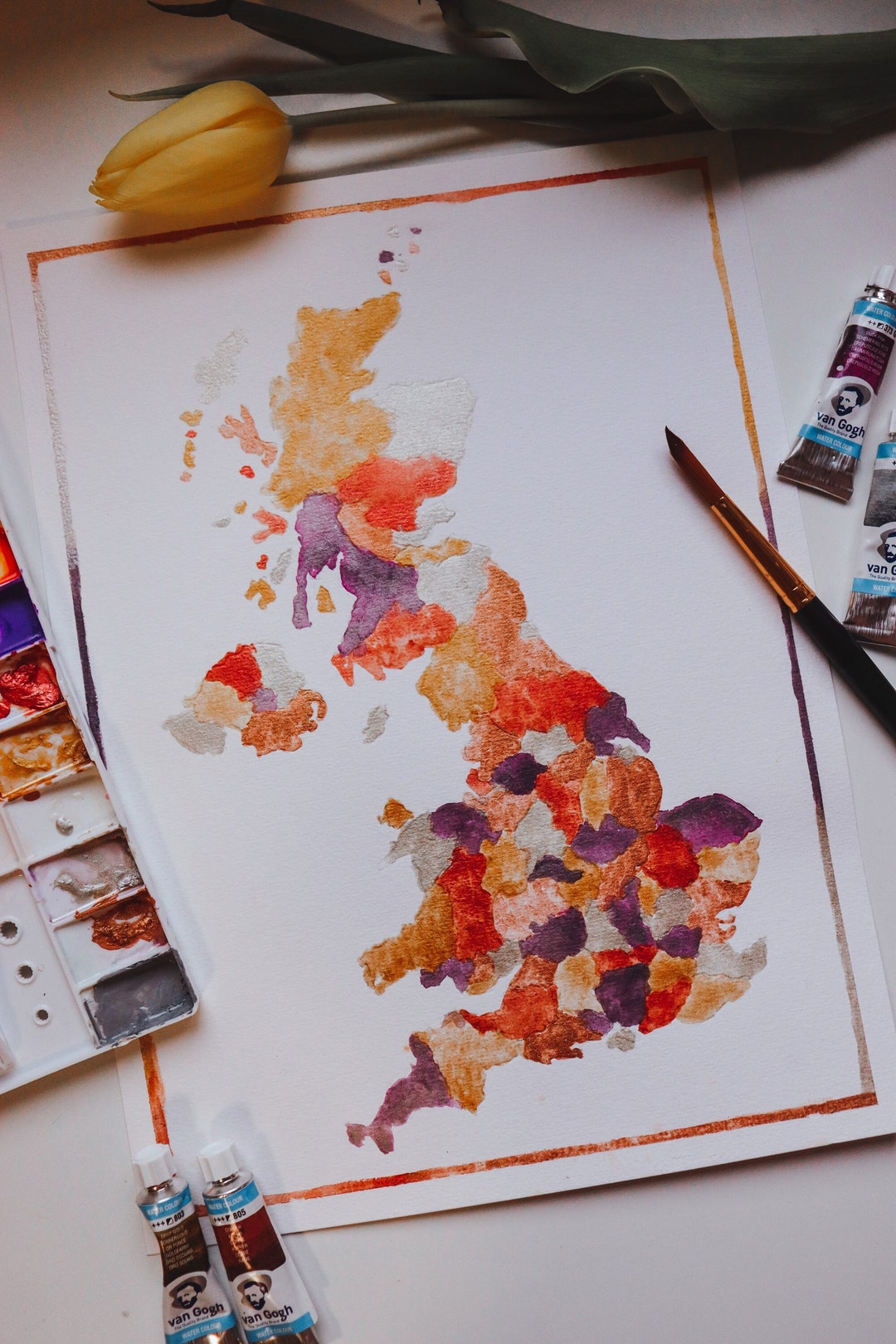 Watercolour UK Map Painting 2432 Cm - Etsy