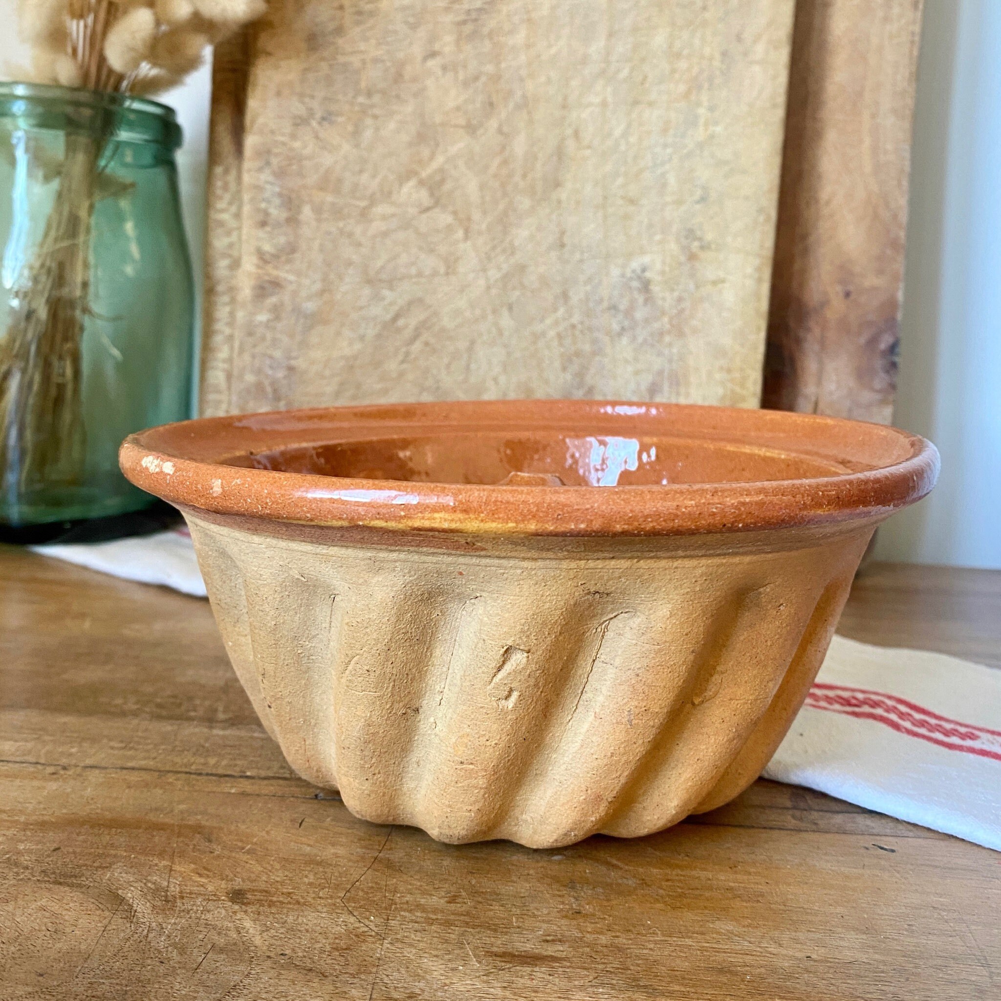 Antique French SOUFFLENHEIM MOLD Earthenware Pottery Bunt Cake Pudding ...