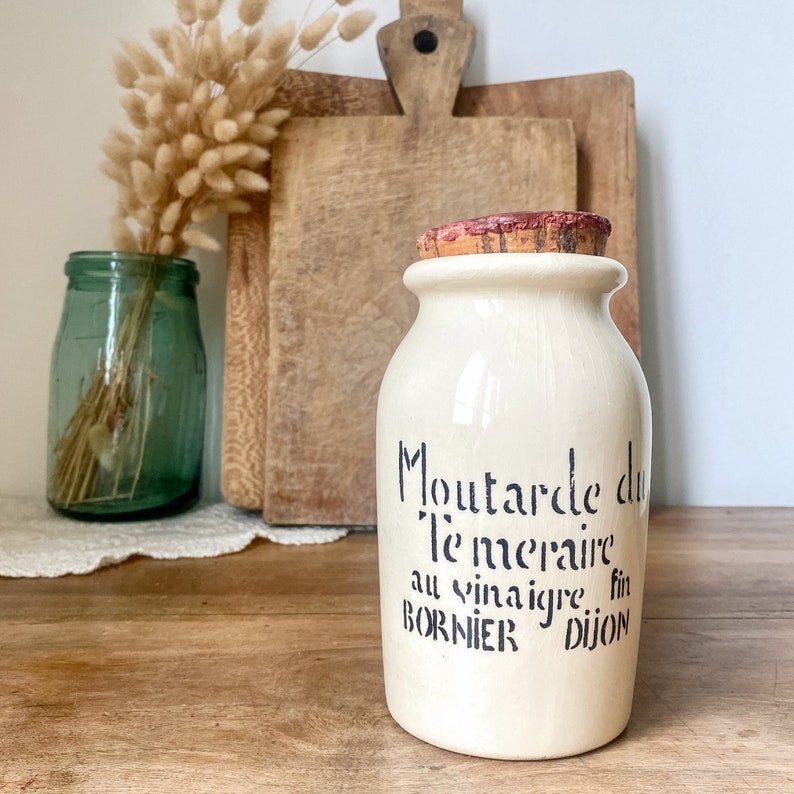 Vintage French Dijon Mustard Jar, Ceramic Ivory Maison Bornier Moutarde ...