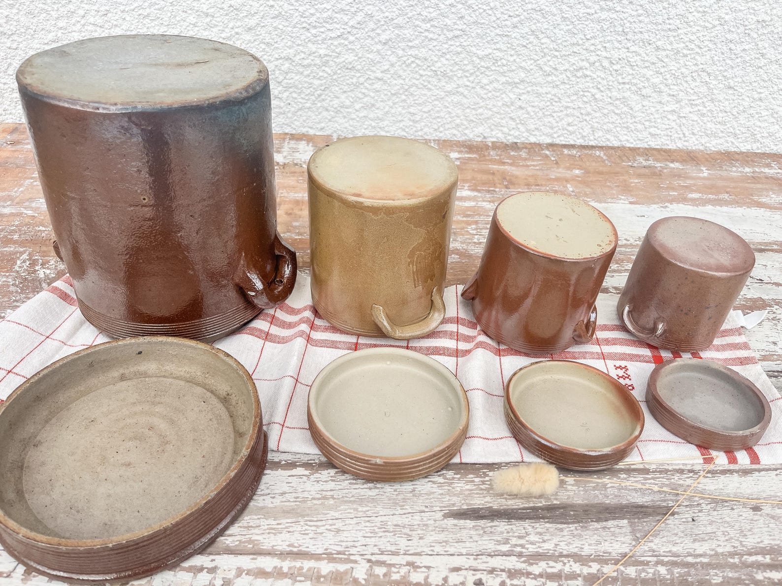 Set of 4 Brown Antique French Confit Pot, Grease Pot, Salt Pot, Crock ...