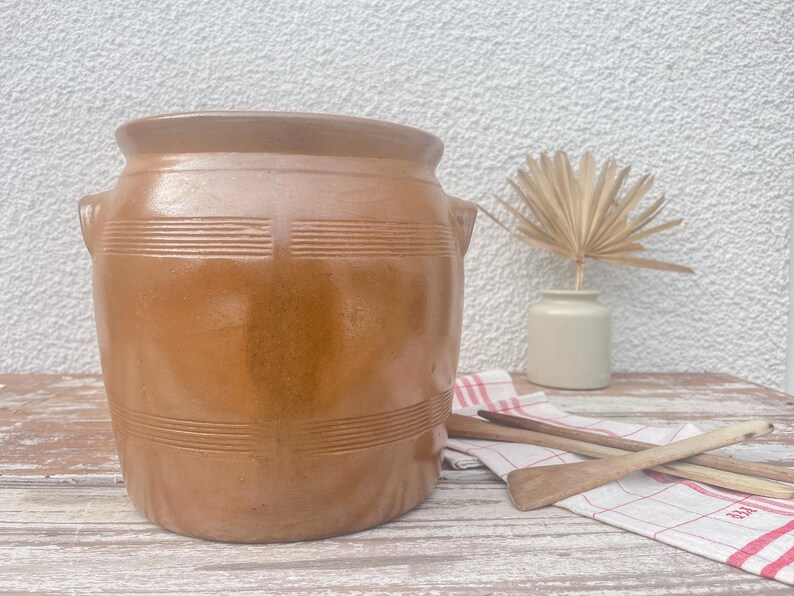 Large French Antique Glazed Stoneware Brown Confit Pot, Grease Pot ...
