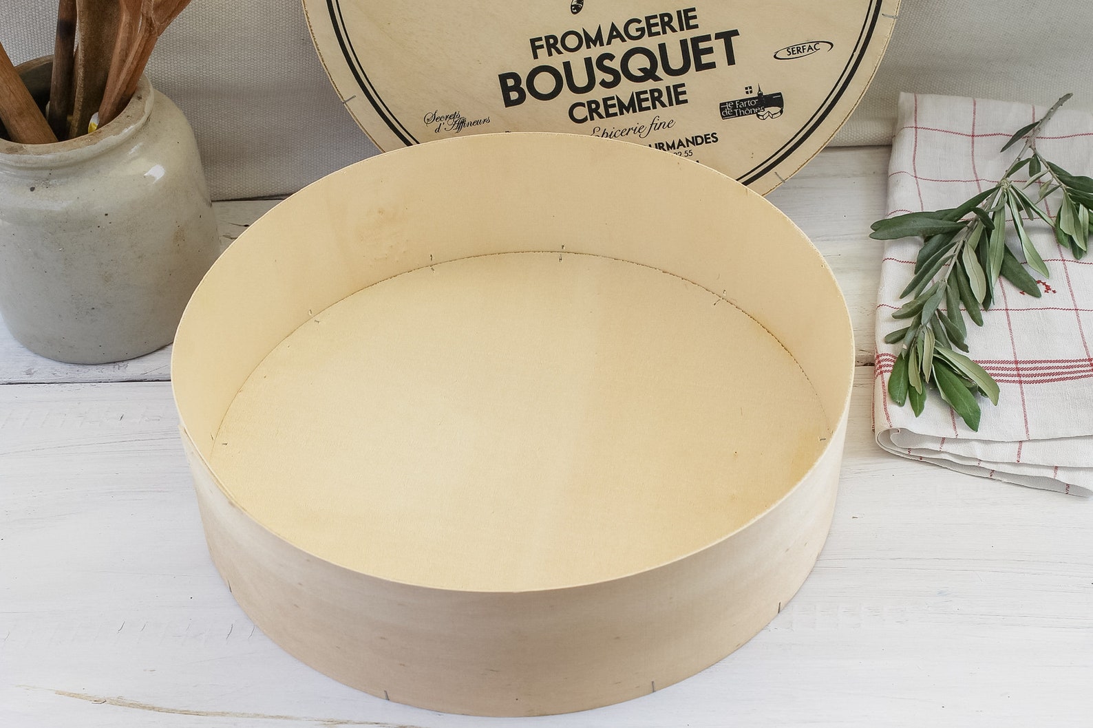 Large French Vintage Round Wood Cheese Box With Illustration Fromagerie ...