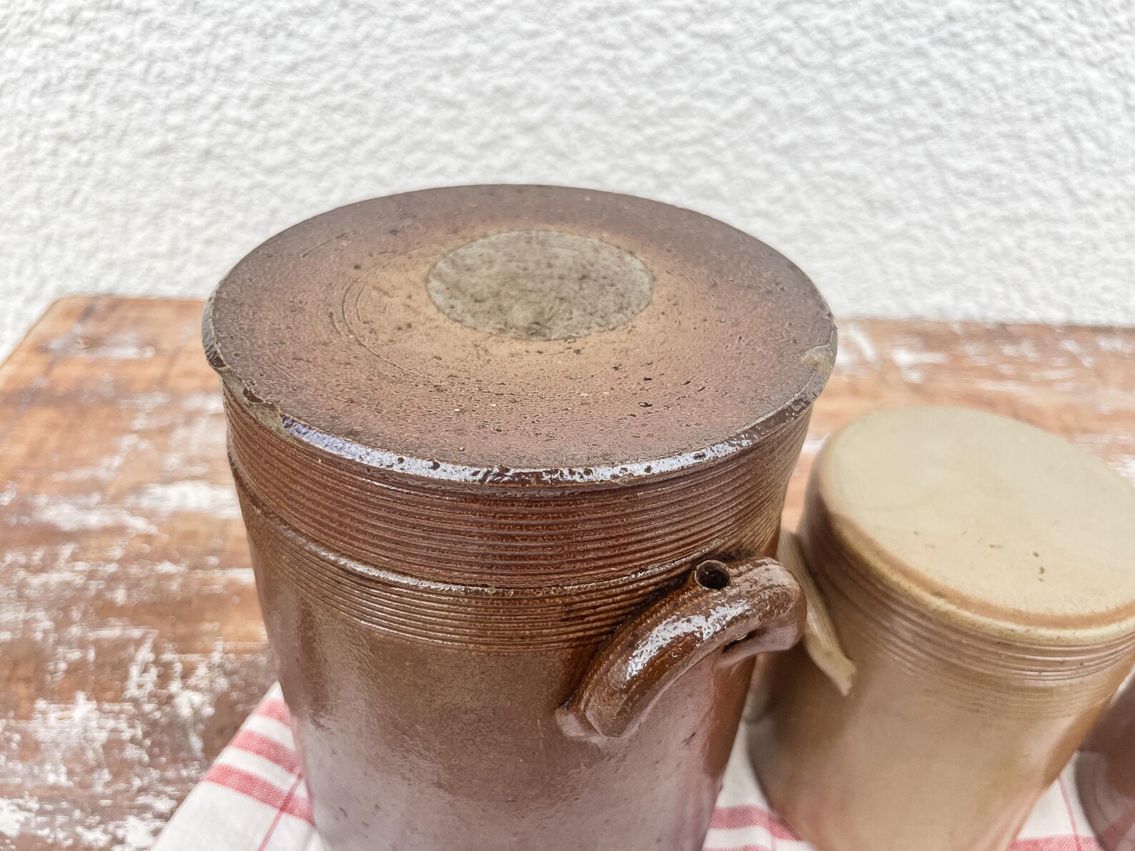 Set of 4 Brown Antique French Confit Pot, Grease Pot, Salt Pot, Crock ...