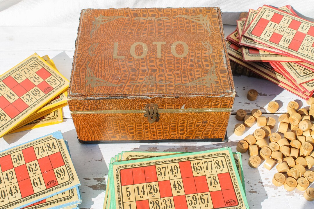 Vintage French Loterie Loto Bingo Box Game Set Collectible Cardboard ...