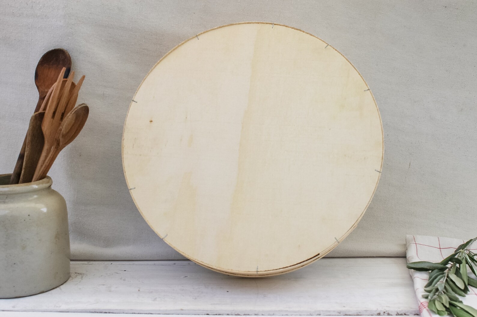 Large French Vintage Round Wood Cheese Box With Illustration Fromagerie ...