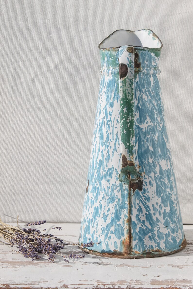 Large Blue & White Enamel Water Pitcher Jug French Vintage - Etsy
