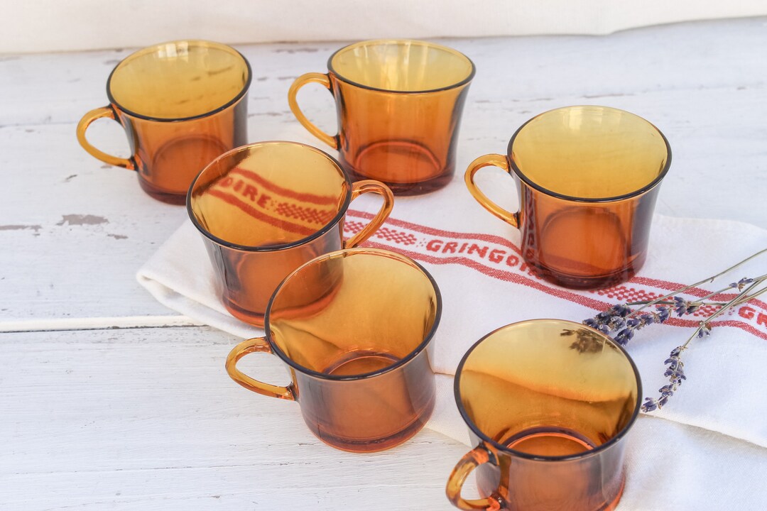 Set of 6 Vintage Small Duralex Amber Glass Smoke Glass Coffee or Tea ...