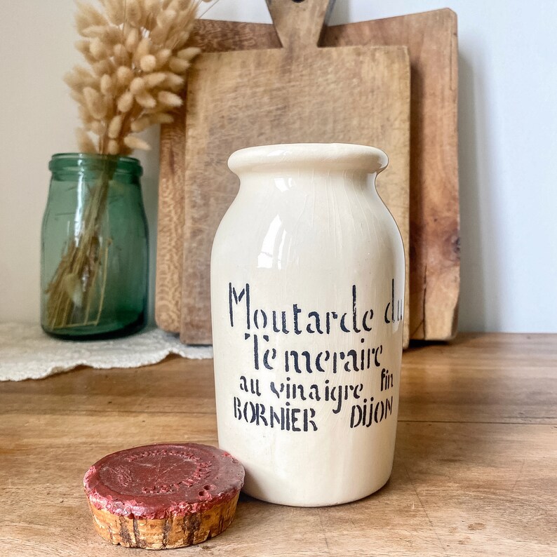Vintage French Dijon Mustard Jar, Ceramic Ivory Maison Bornier Moutarde ...