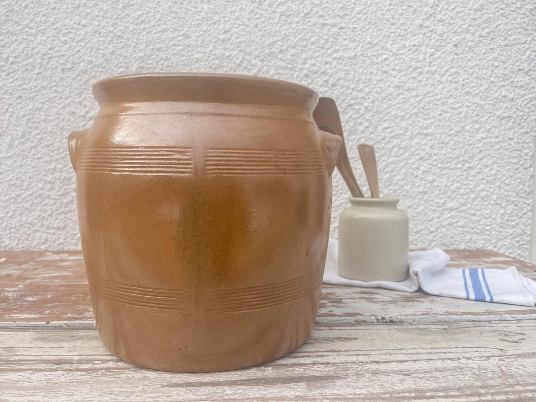 Large French Antique Glazed Stoneware Brown Confit Pot, Grease Pot ...
