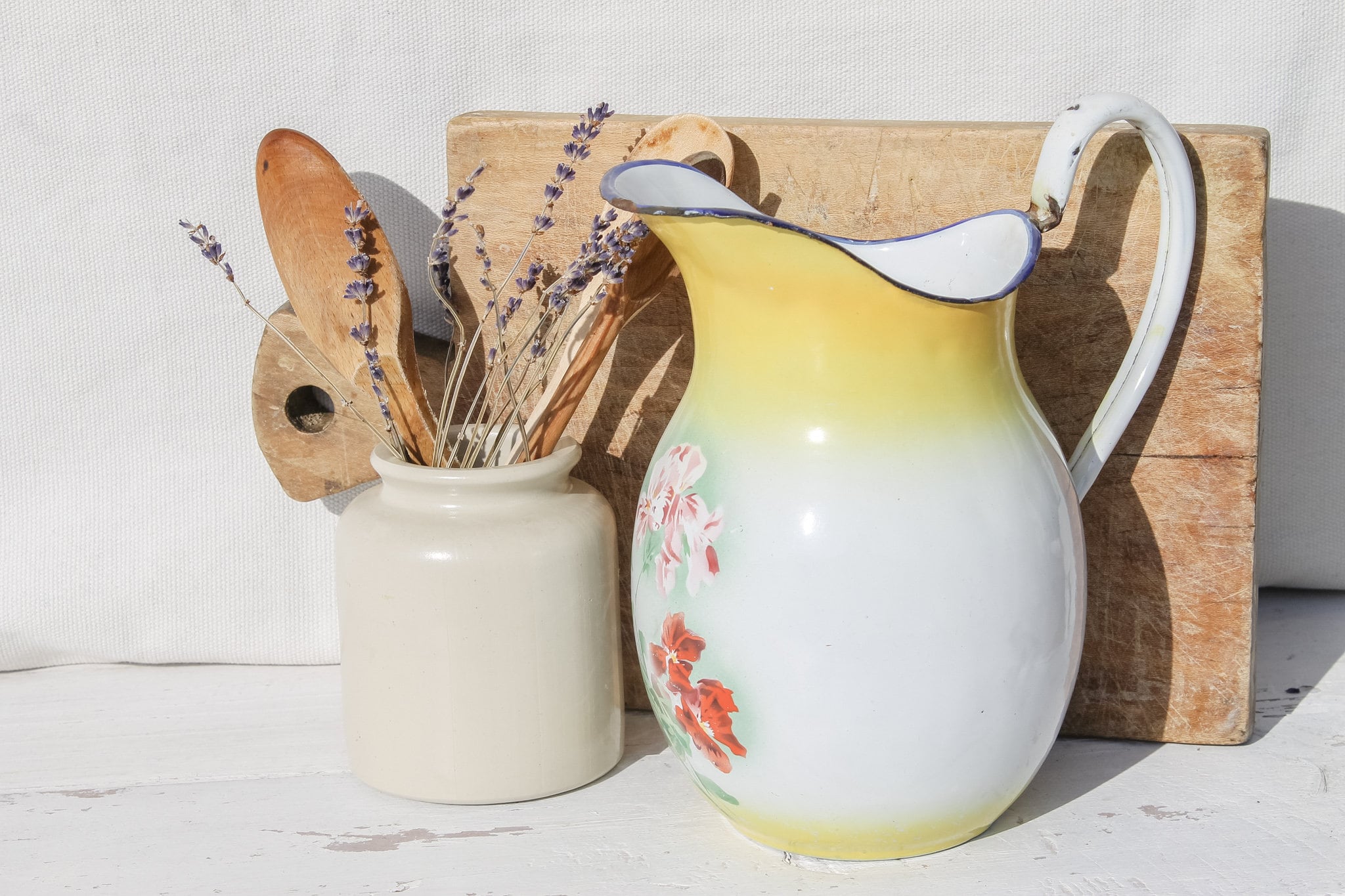 Vintage 1940s French Enameled Washing Set Pitcher and Wash Bowl, Yellow ...