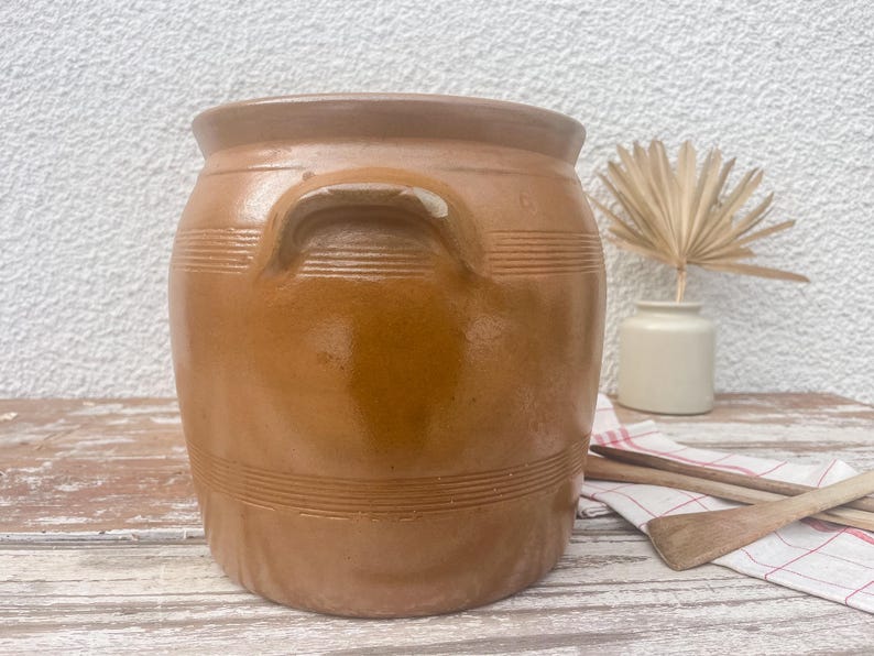 Large French Antique Glazed Stoneware Brown Confit Pot, Grease Pot ...