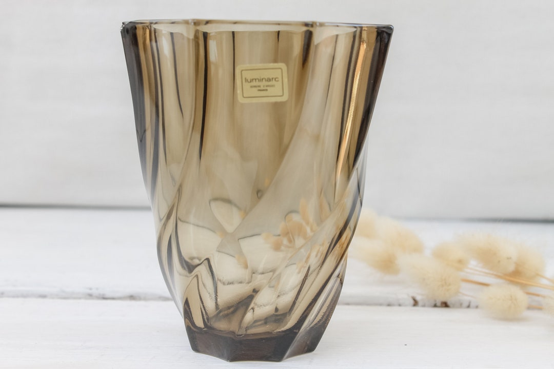 French Vintage Luminarc Arcoroc Black Smoked Glass Vase - Plant Holder ...