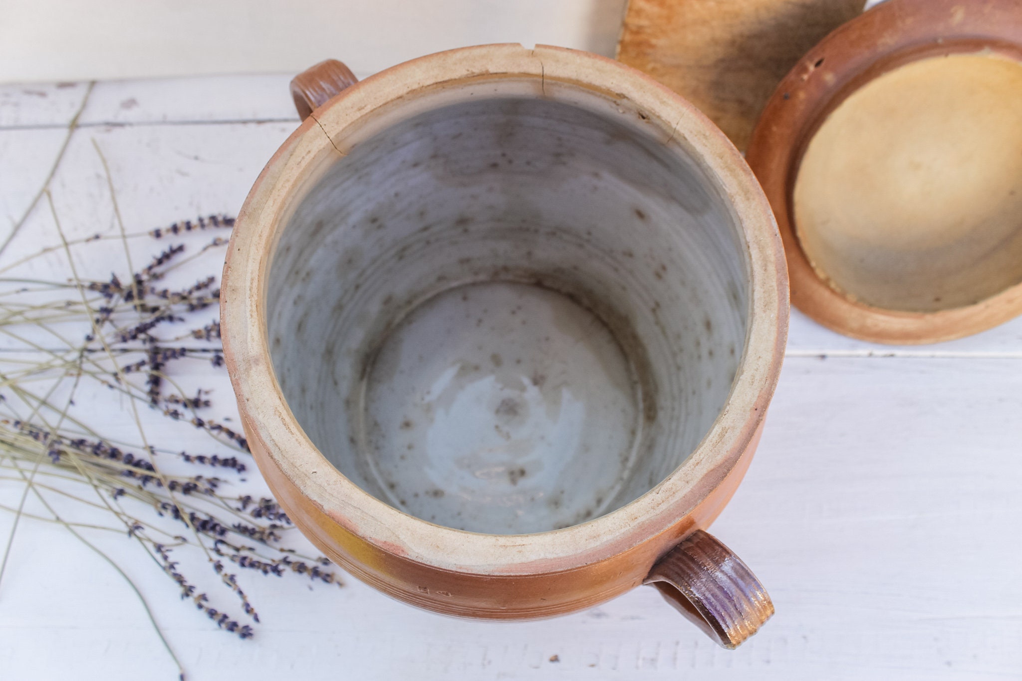 Small French Antique Brown Glazed Confit Pot With Handles and Lid ...