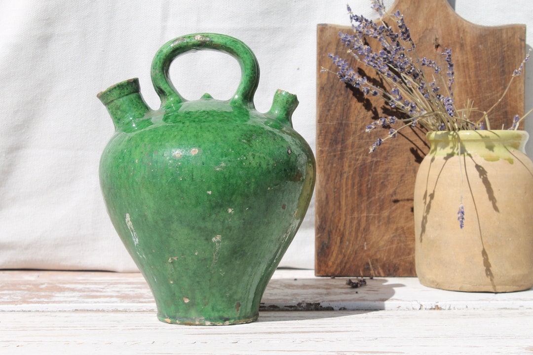Beautiful Small Dark Green Antique French Wine or Water Jug Vessel ...