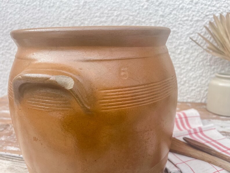 Large French Antique Glazed Stoneware Brown Confit Pot, Grease Pot ...