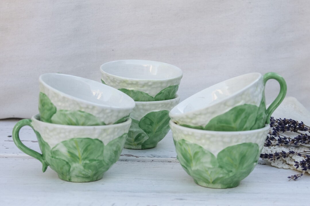 Beautiful Rare Antique Set of 6 Barbotine Slurry Tea Cup Coffee Cup ...