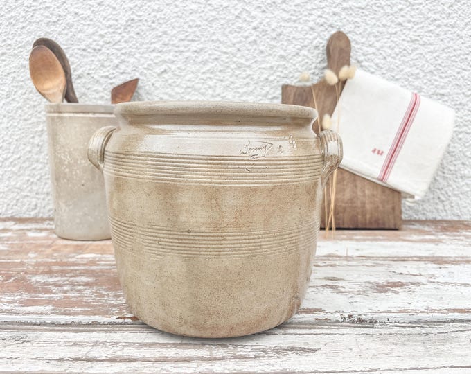 Beautiful French Antique Light Beige Glazed Confit Pot, Signed Bonny ...