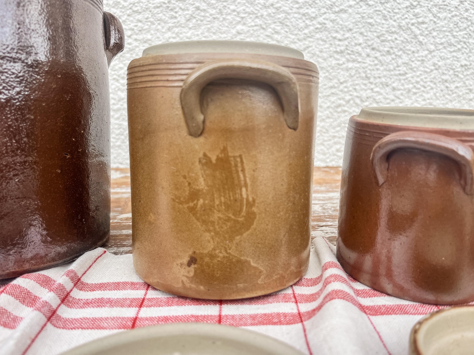 Set of 4 Brown Antique French Confit Pot, Grease Pot, Salt Pot, Crock ...