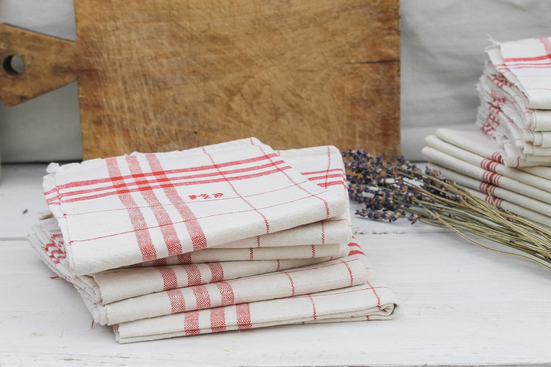 Set of 2 French Vintage Torchons - White & Red Checkered Kitchen Tea ...