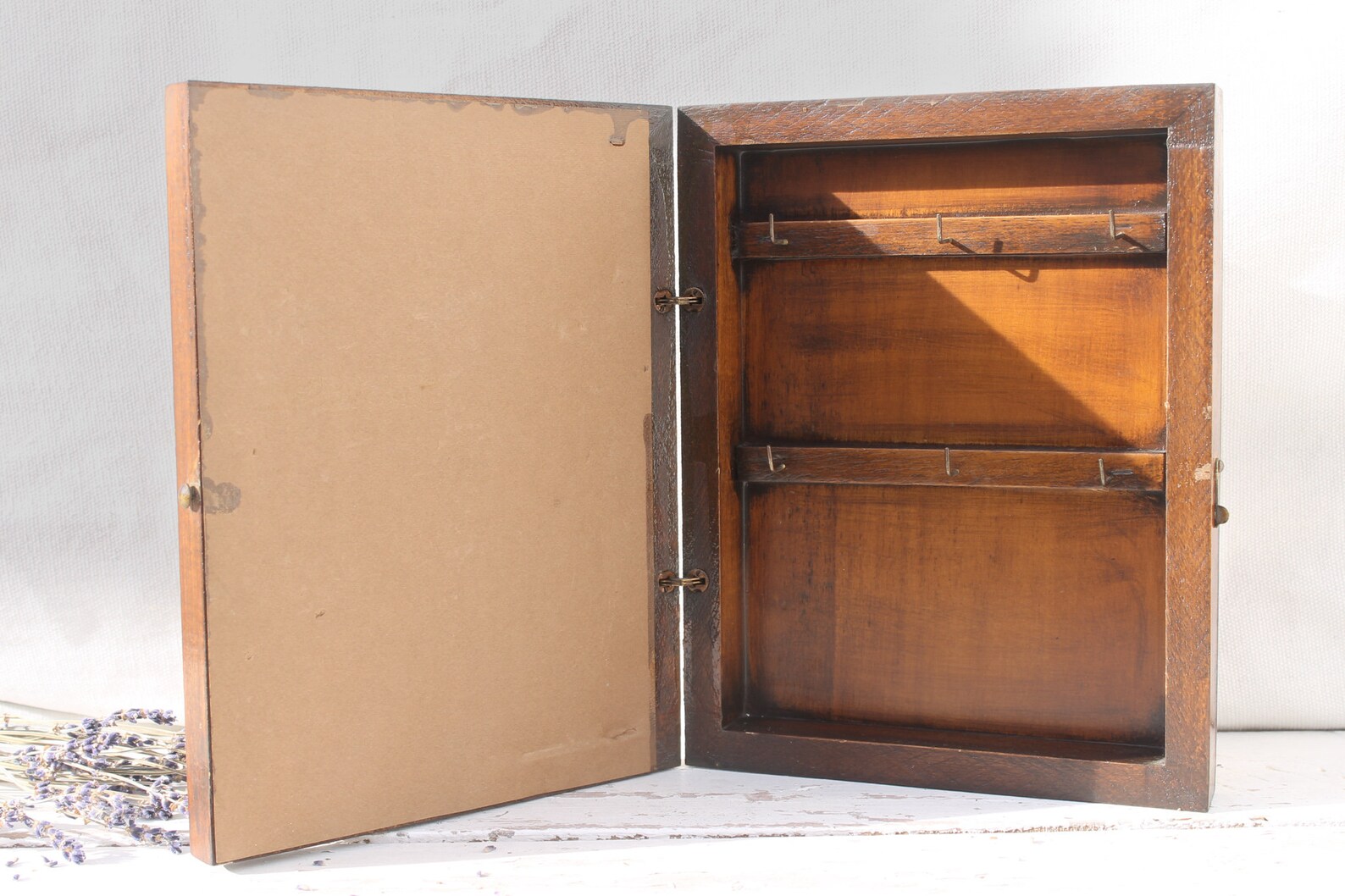 Vintage Wooden Key Box, Jewelry Box Botanical Illustration Wall Hanging ...