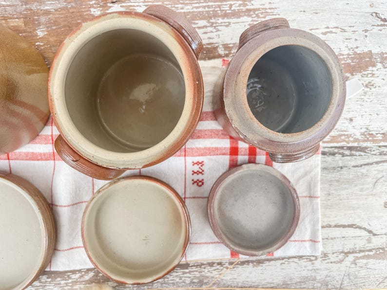 Set of 4 Brown Antique French Confit Pot, Grease Pot, Salt Pot, Crock ...