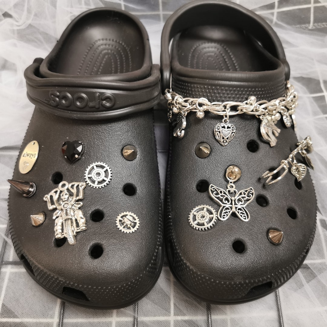 Shoe Charms Set of 8/14pcs With Chain, Skull Punk Gothic Gear Charm ...