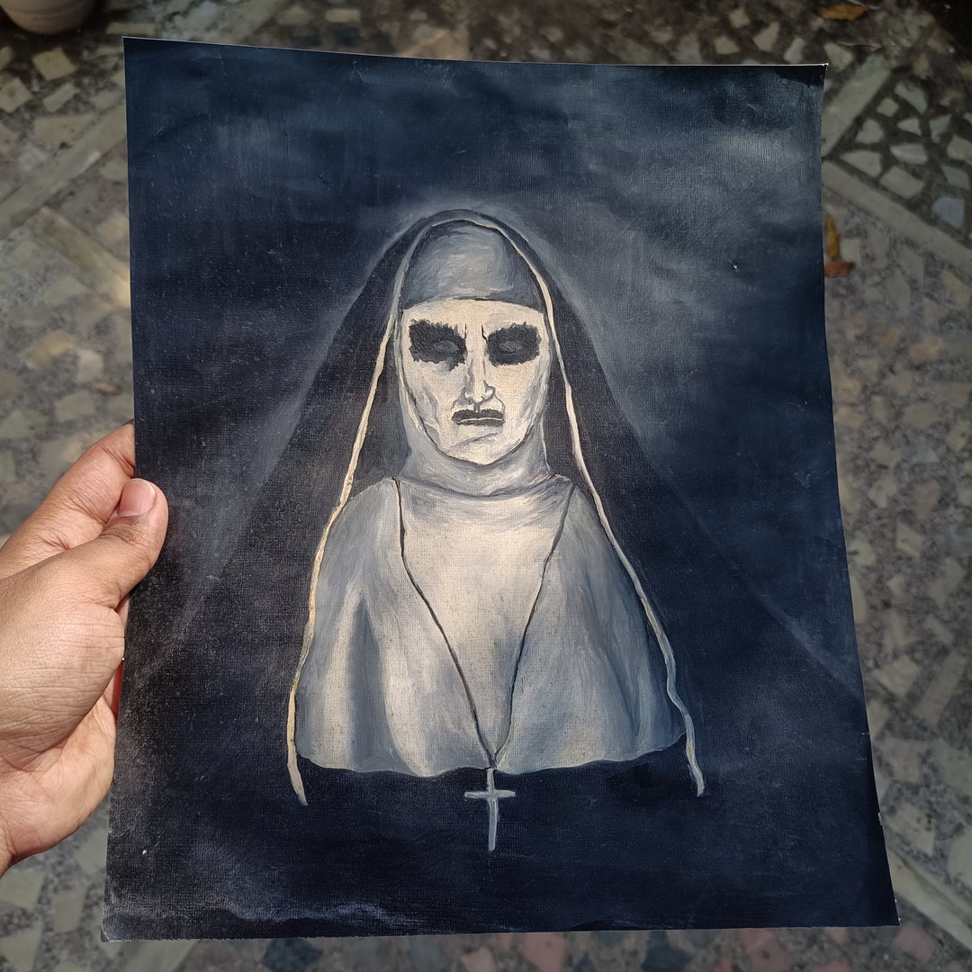 Nun Valak Original Oil Painting on Oil Paper Monochrome Realistic ...