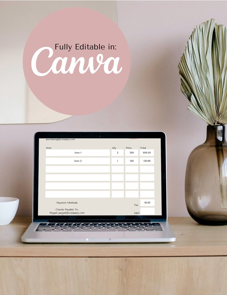 Simple Invoice Template | Editable Canva Template | Digital Download ...