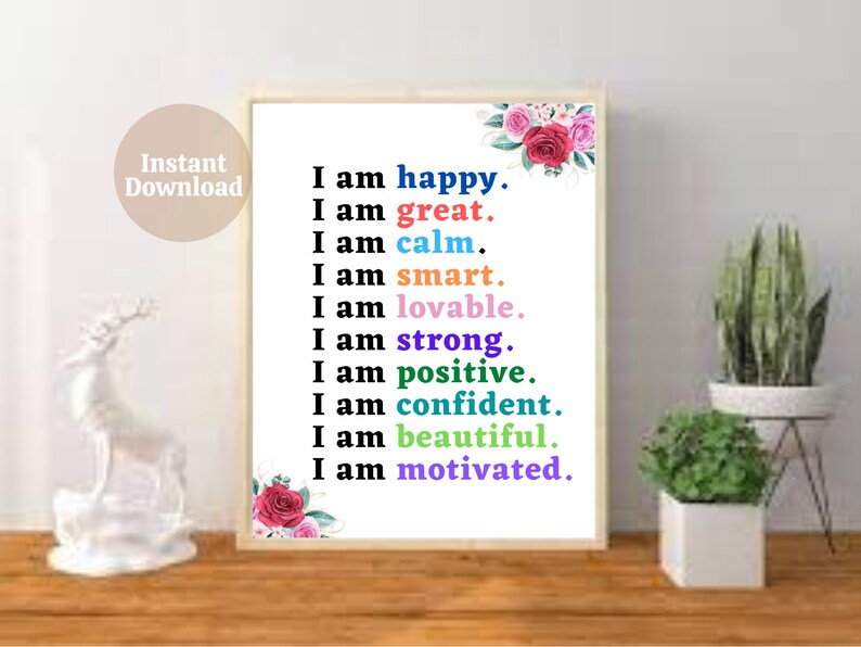 Positive Kid Affirmations, Homeschool Art, Colorful Wall Art, Printable ...