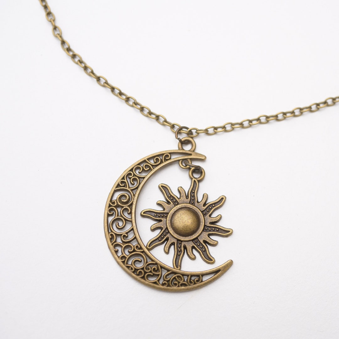 Esoteric Pendant Necklace: Moon and Sun Gothic Witch Magic Protection ...