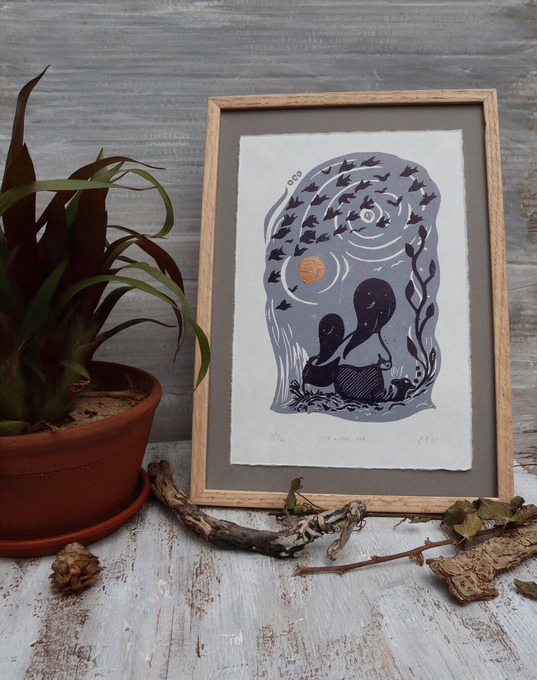 A4 Linocut Print: Mother & Daughter, Starling Murmuration Art - Etsy