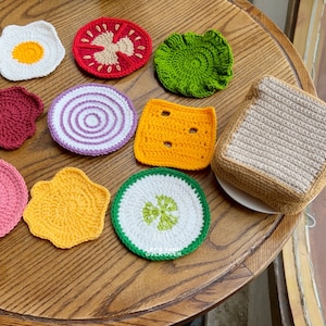 Crochet Pattern | Sandwich Coaster Set | Crochet Lettuce, Fried Egg ...