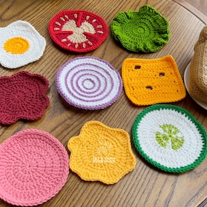 Crochet Pattern | Sandwich Coaster Set | Crochet Lettuce, Fried Egg ...