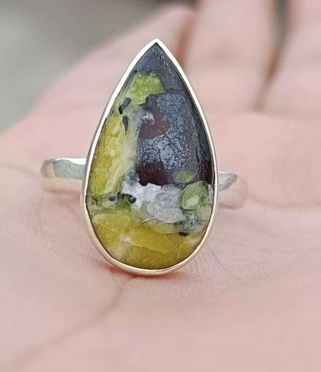 Lizardite Ring, 925 Sterling Silver, Drop Shape Lizardite Ring, Gift ...