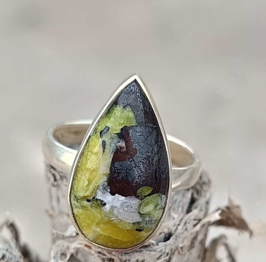 Lizardite Ring, 925 Sterling Silver, Drop Shape Lizardite Ring, Gift ...