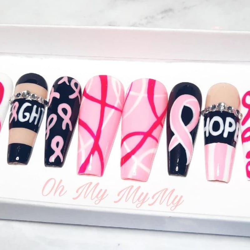 Breast Cancer Nails - Etsy