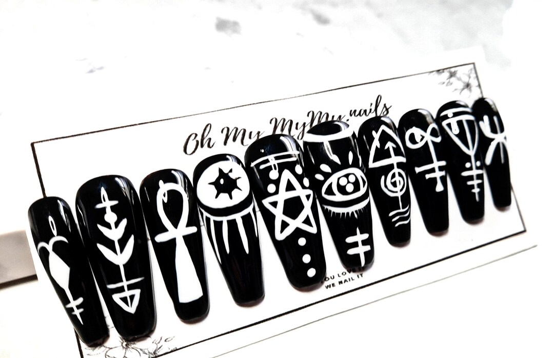 BLACK MAGIC SPELL Nails Set| Sigil Nails| Occult Signs| Gothic Nails ...