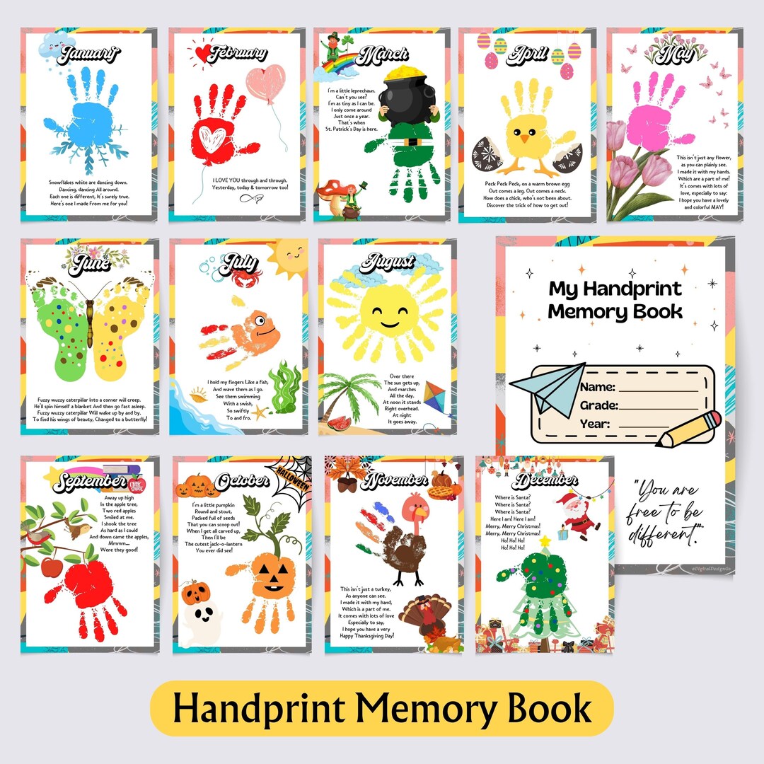 Handprint Memory Book for Prek, Preschool, Kindergarten, 1st Grade ...