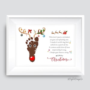 Christmas Reindeer Footprint Art Craft, Poem, Christmas Xmas Craft for ...