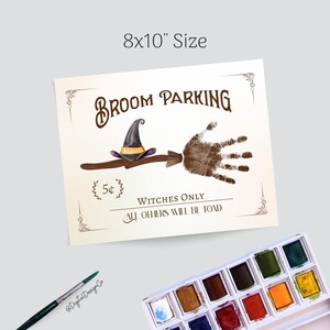 Broom Parking Handprint Craft, Witches Only, Witch Broom Handprint Art ...