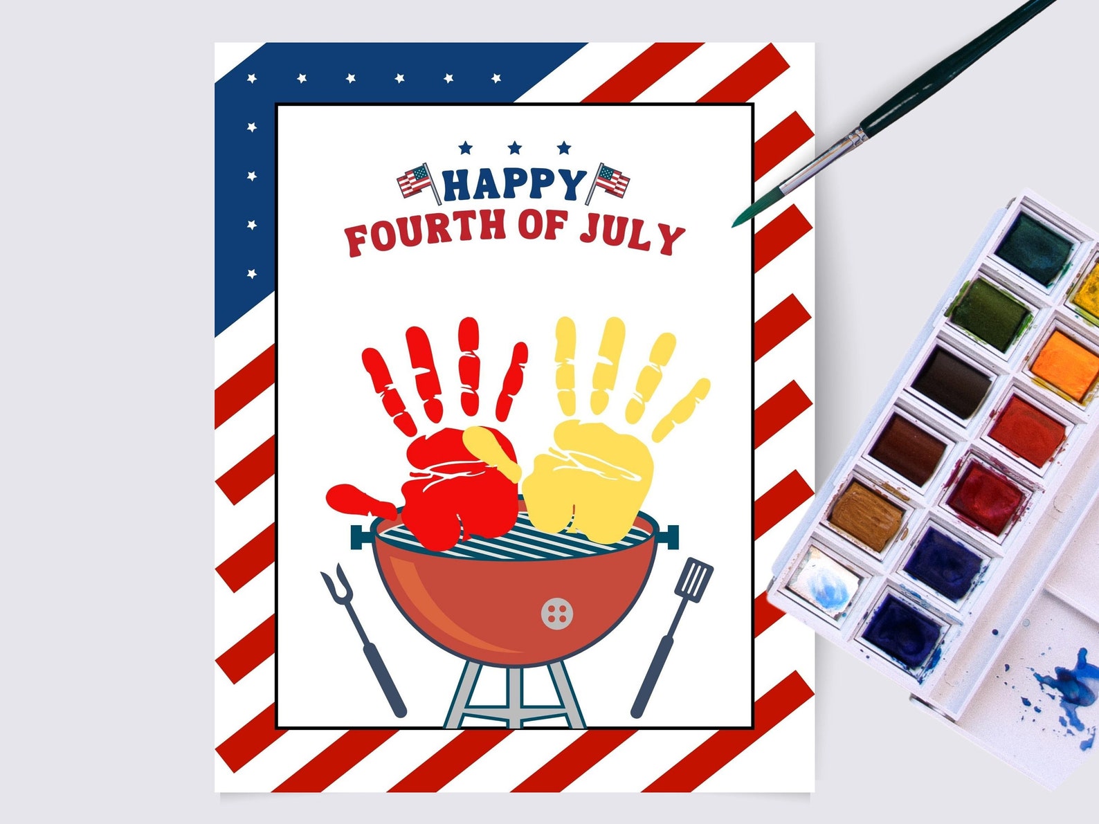 Fourth of July Handprint Art Craft Printable Grill Handprint - Etsy