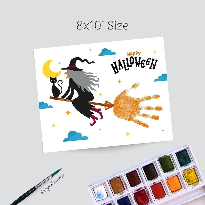 Halloween Handprint Art Craft, Witch Broom Stick, Kids Baby Toddler ...