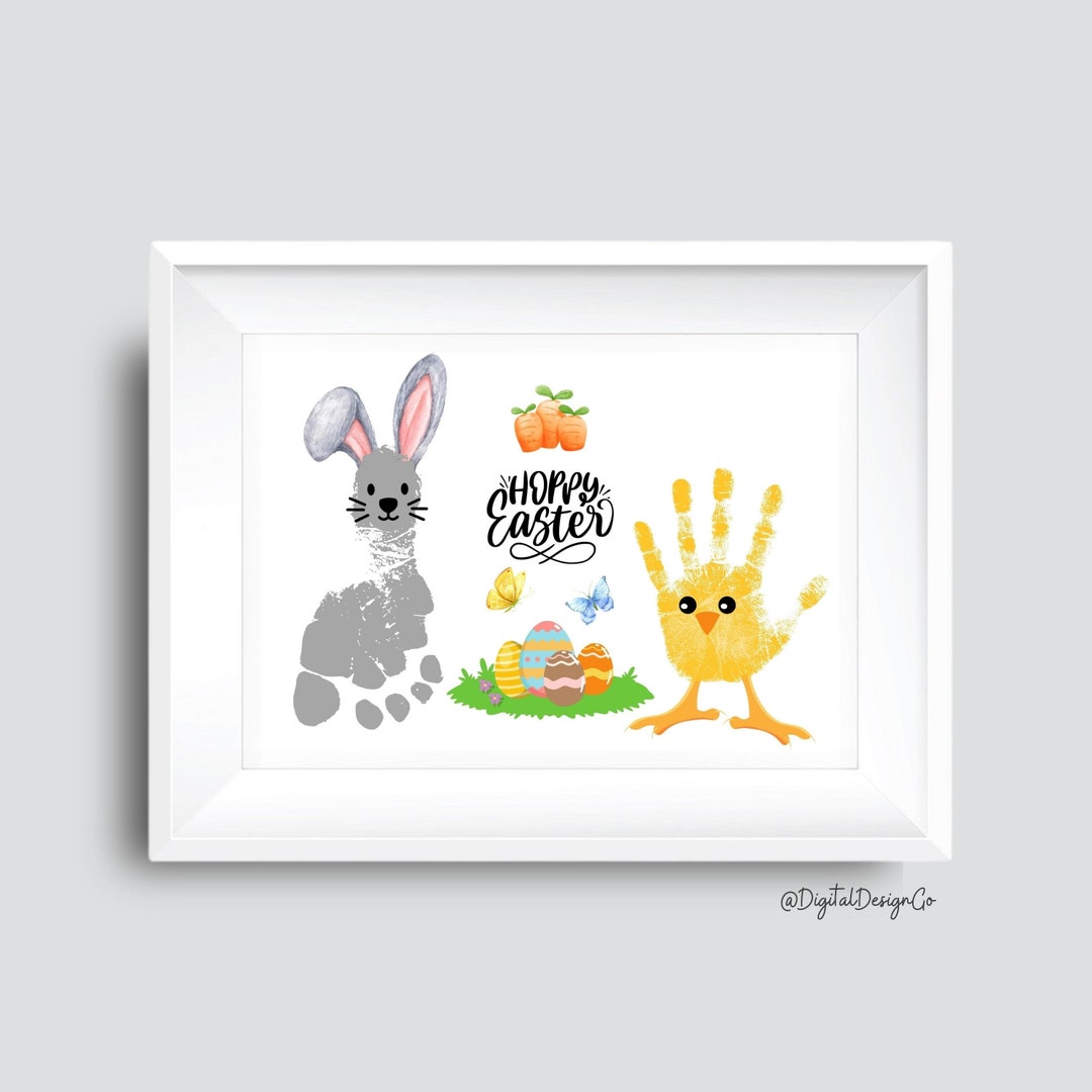 Hoppy Easter Footprint Handprint Art Craft, Easter Bunny Chick Craft ...