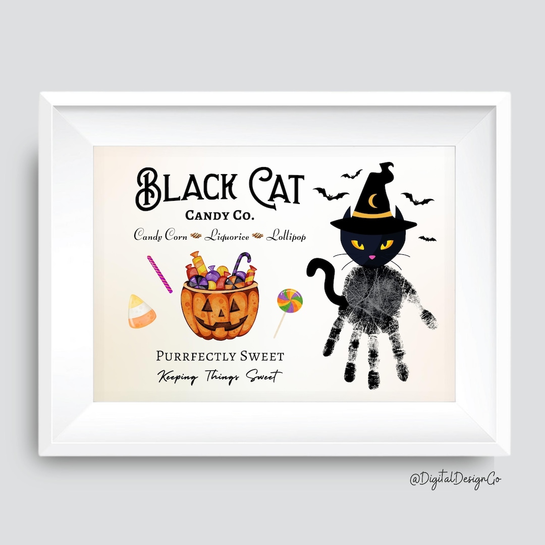 Black Cat Handprint Craft, Halloween Handprint Art for Kids Baby ...