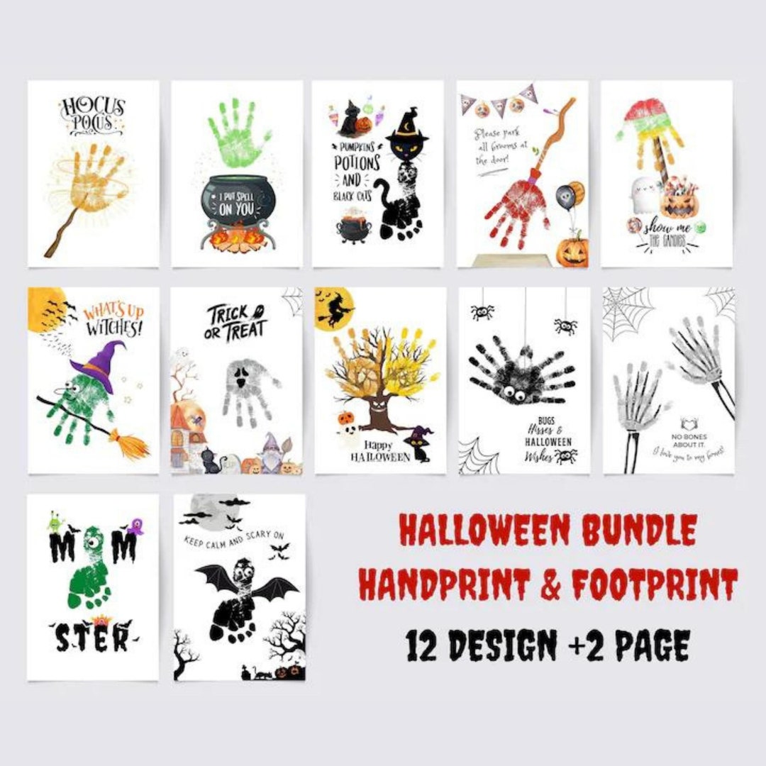 Halloween Handprint Footprint Craft Bundle, Halloween Handprint Art ...