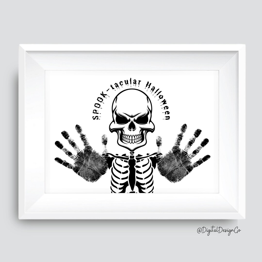 Spook-tacular Halloween Handprint Craft, Skeleton Handprint Art, Kids ...