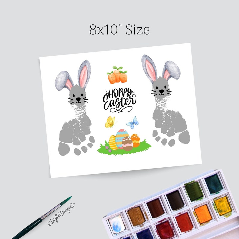 Hoppy Easter Bunnies Footprint Art Craft Happy Easter Easter - Etsy